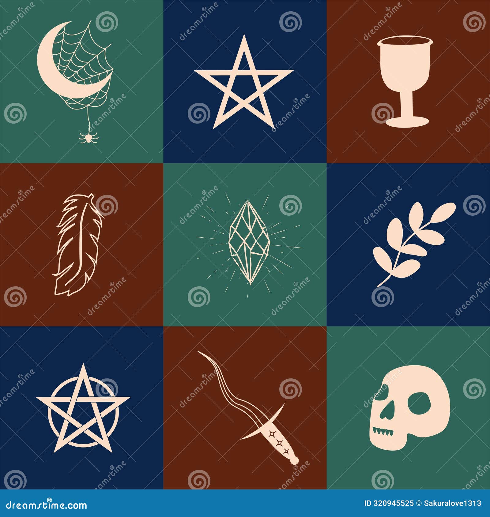 Set of Magic Symbols, Celestial Seamless Pattern. Astrological, Magical ...