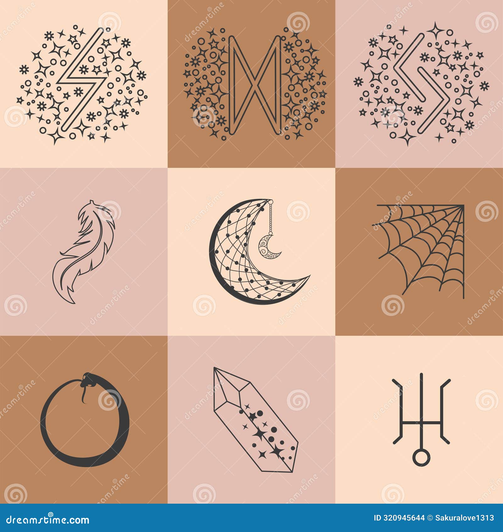 Set of Magic Symbols, Celestial Seamless Pattern. Astrological, Magical ...