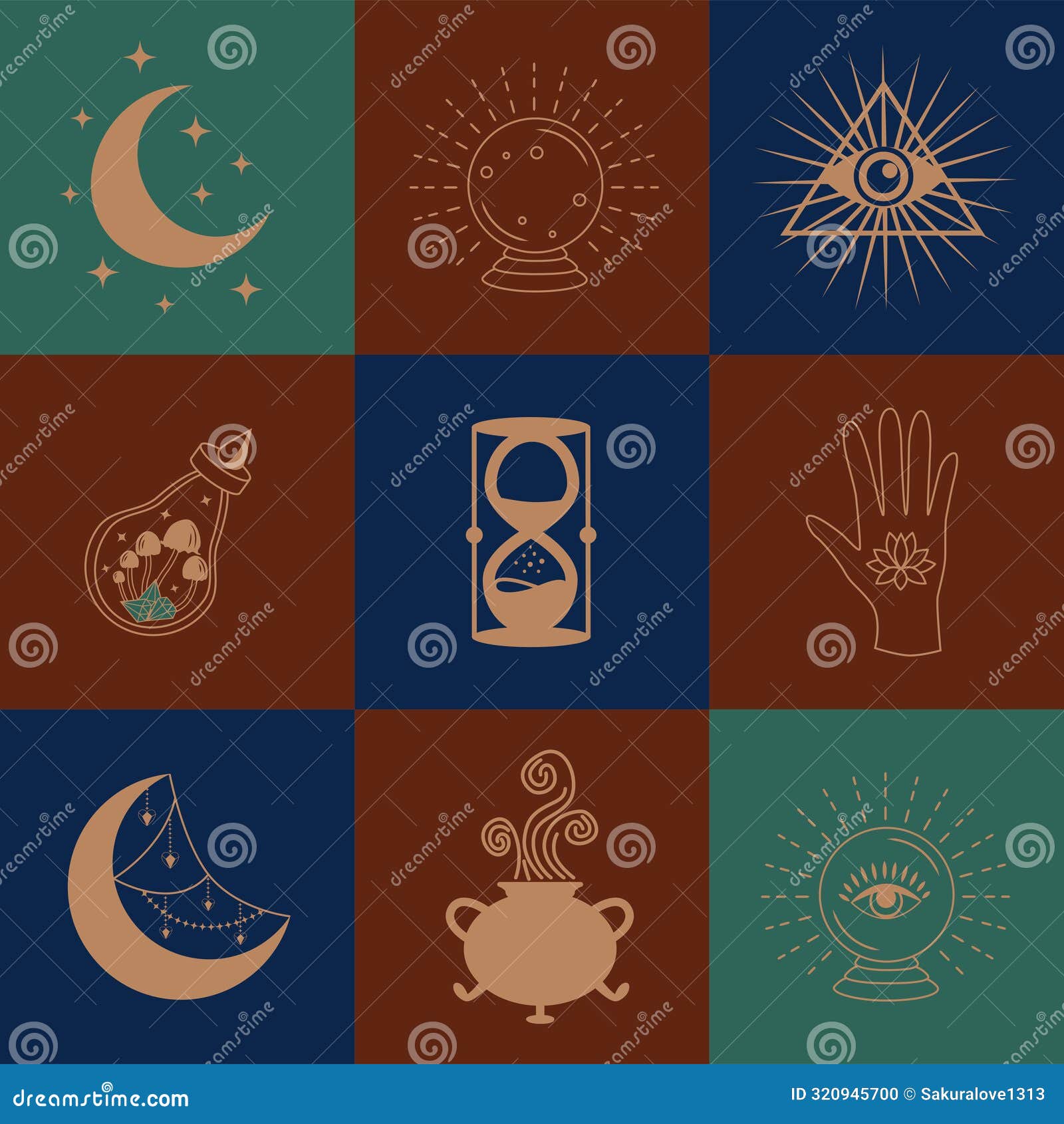 Set of Magic Symbols, Celestial Seamless Pattern. Astrological, Magical ...
