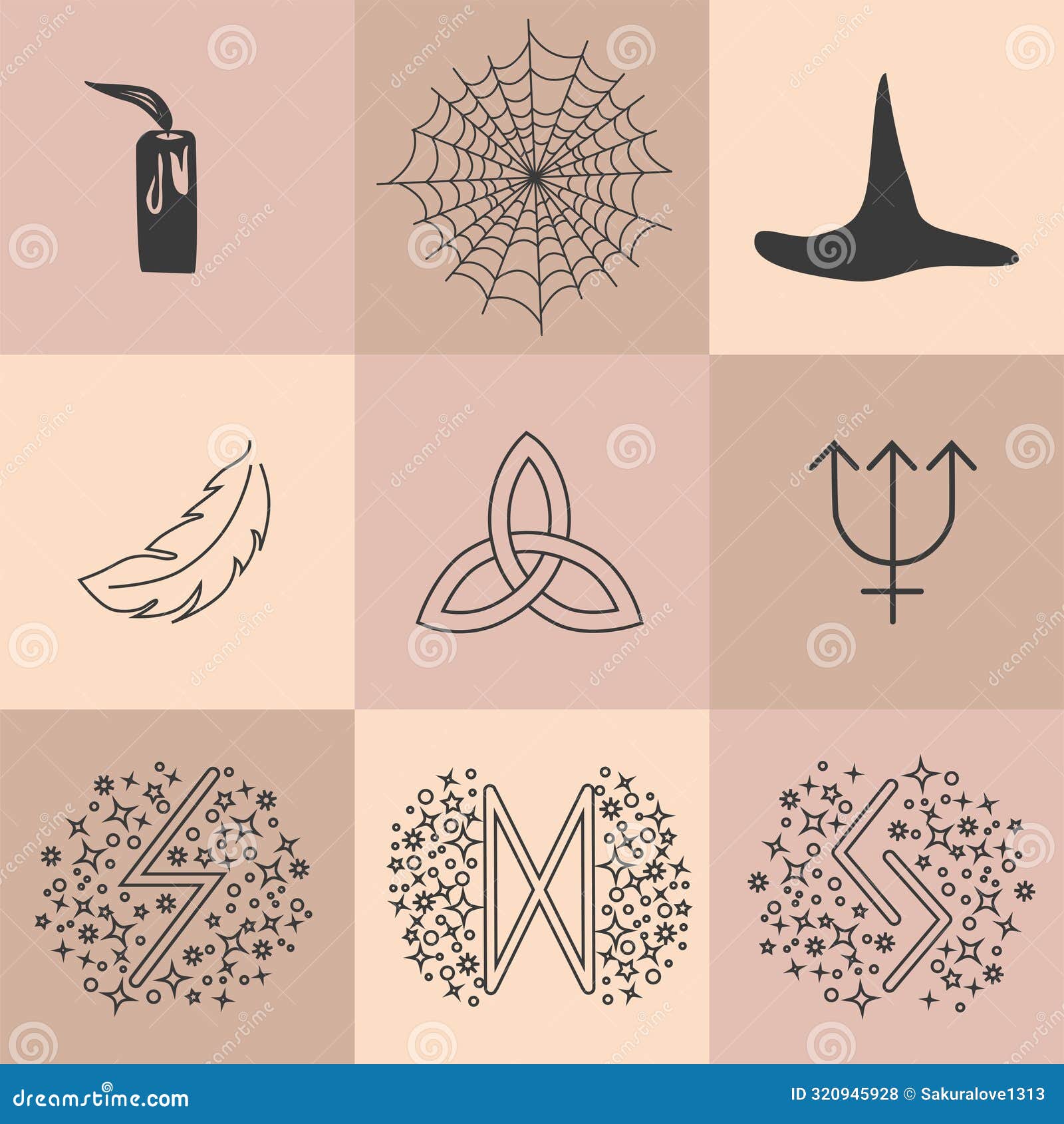 Set of Magic Symbols, Celestial Seamless Pattern. Astrological, Magical ...