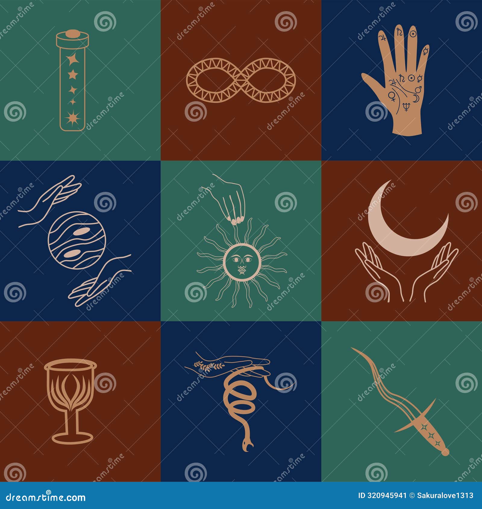 Set of Magic Symbols, Celestial Seamless Pattern. Astrological, Magical ...