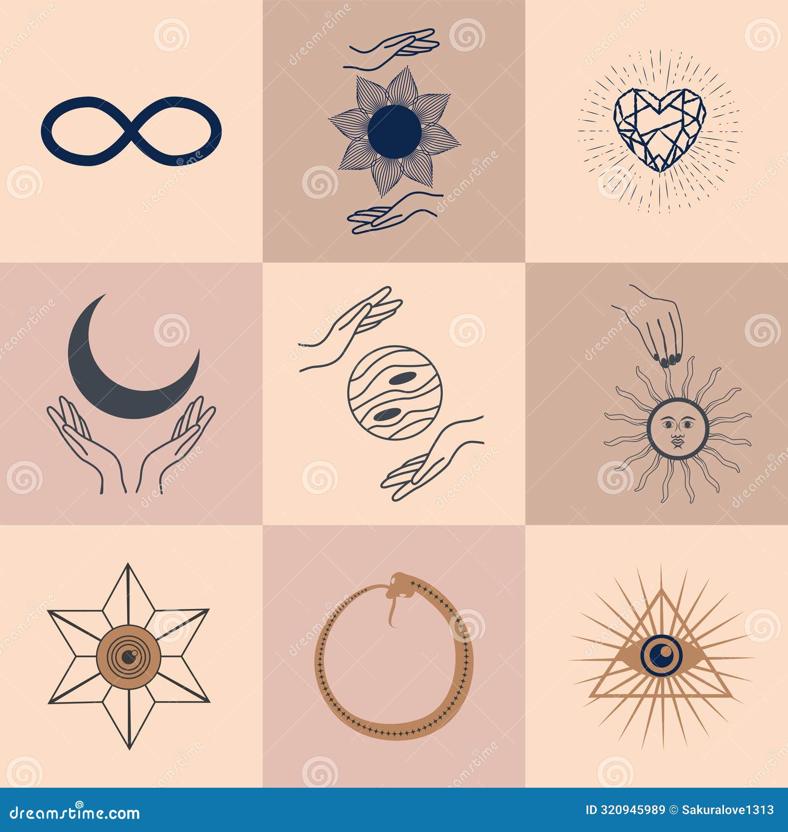 Set of Magic Symbols, Celestial Seamless Pattern. Astrological, Magical ...