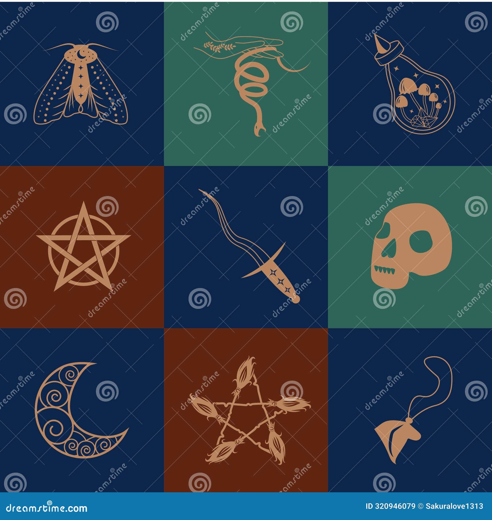 Set of Magic Symbols, Celestial Seamless Pattern. Astrological, Magical ...