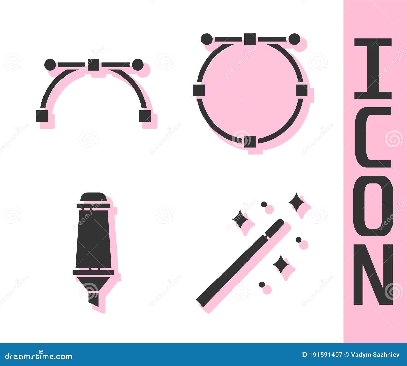 Set Magic Wand, Bezier Curve, Marker Pen and Circle with Bezier Curve ...