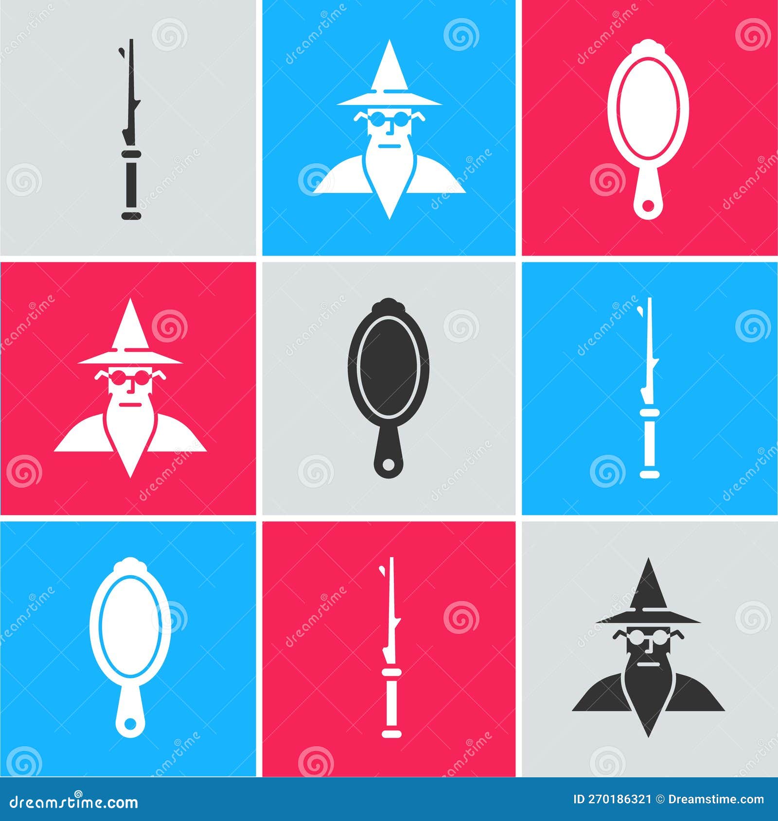 Set Magic Wand, Wizard Warlock and Magic Hand Mirror Icon. Vector Stock ...