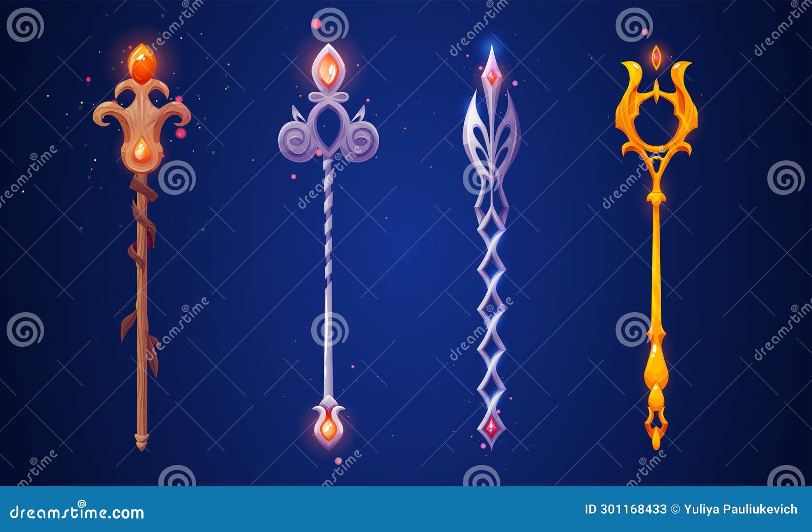 Set of Magic Wizard Staffs Isolated on Background Stock Vector ...