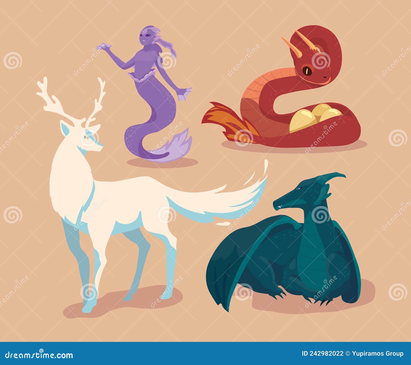 Magical Creatures Set. Mythological Animals. Doodle Style Black And ...