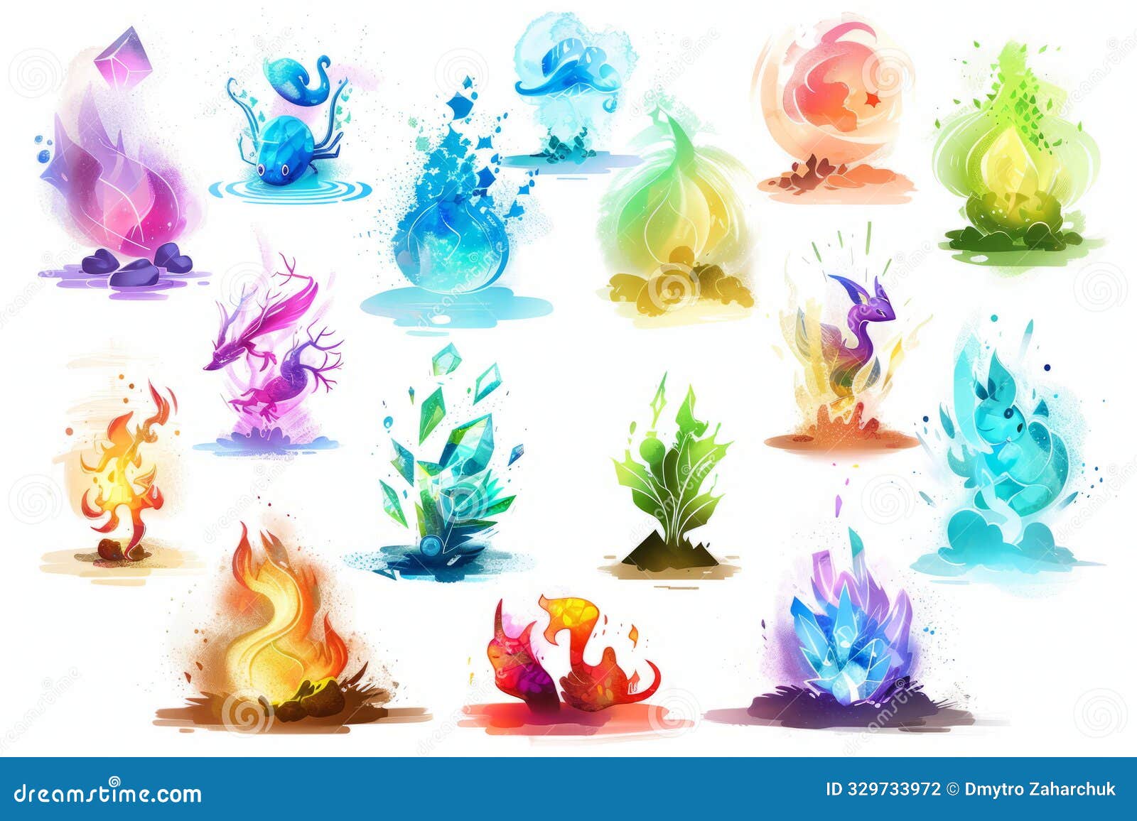 Set of Magical Transformations, Showing Objects or Creatures Changing ...