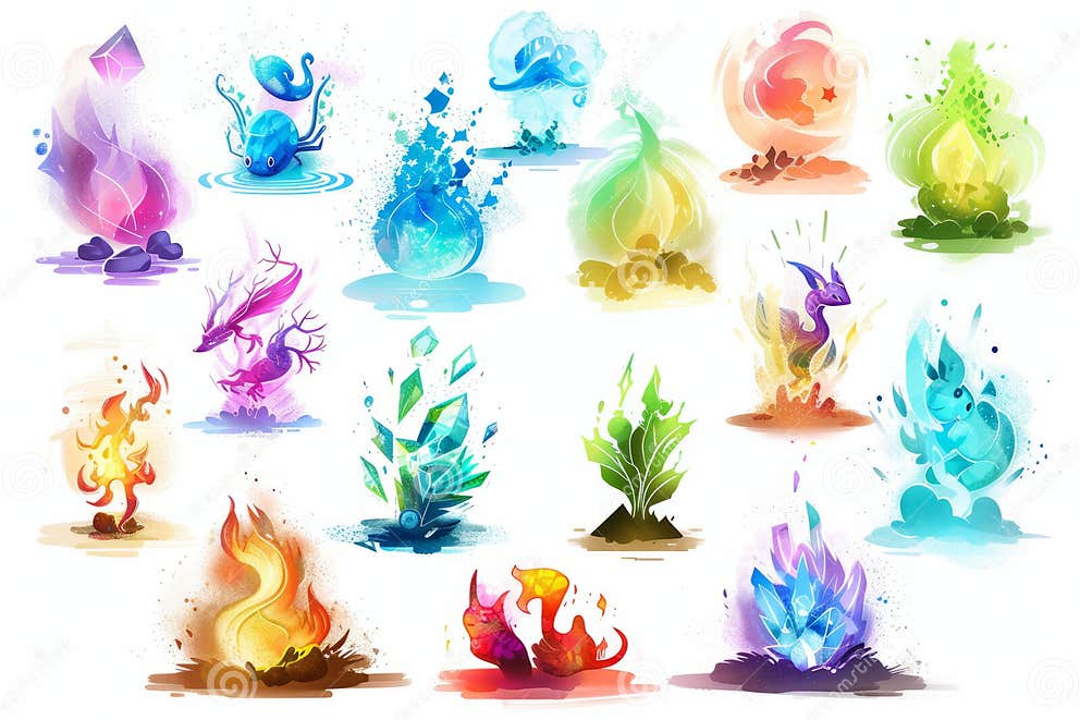 Set of Magical Transformations, Showing Objects or Creatures Changing ...