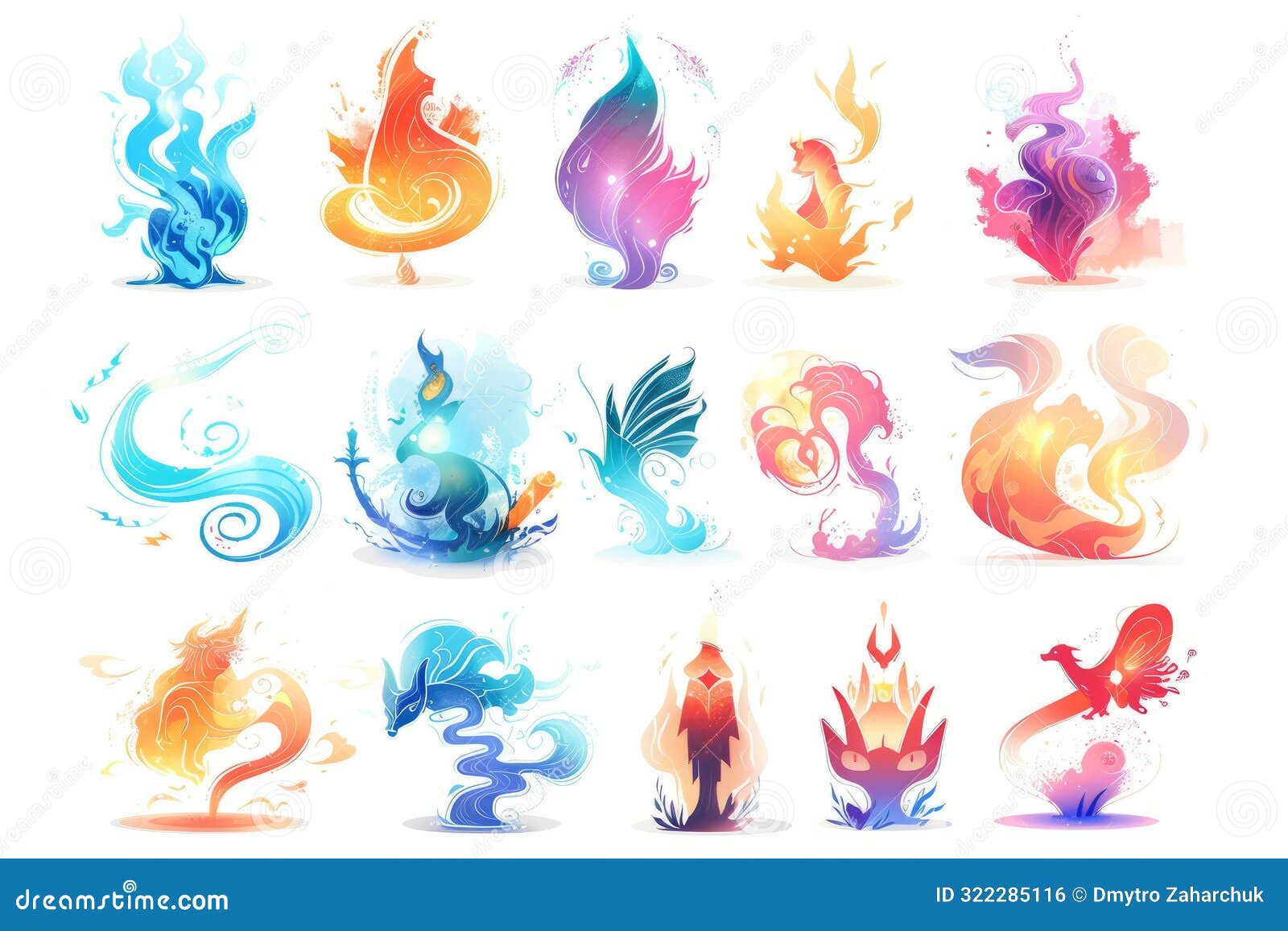 Set of Magical Transformations, Showing Objects or Creatures Changing ...