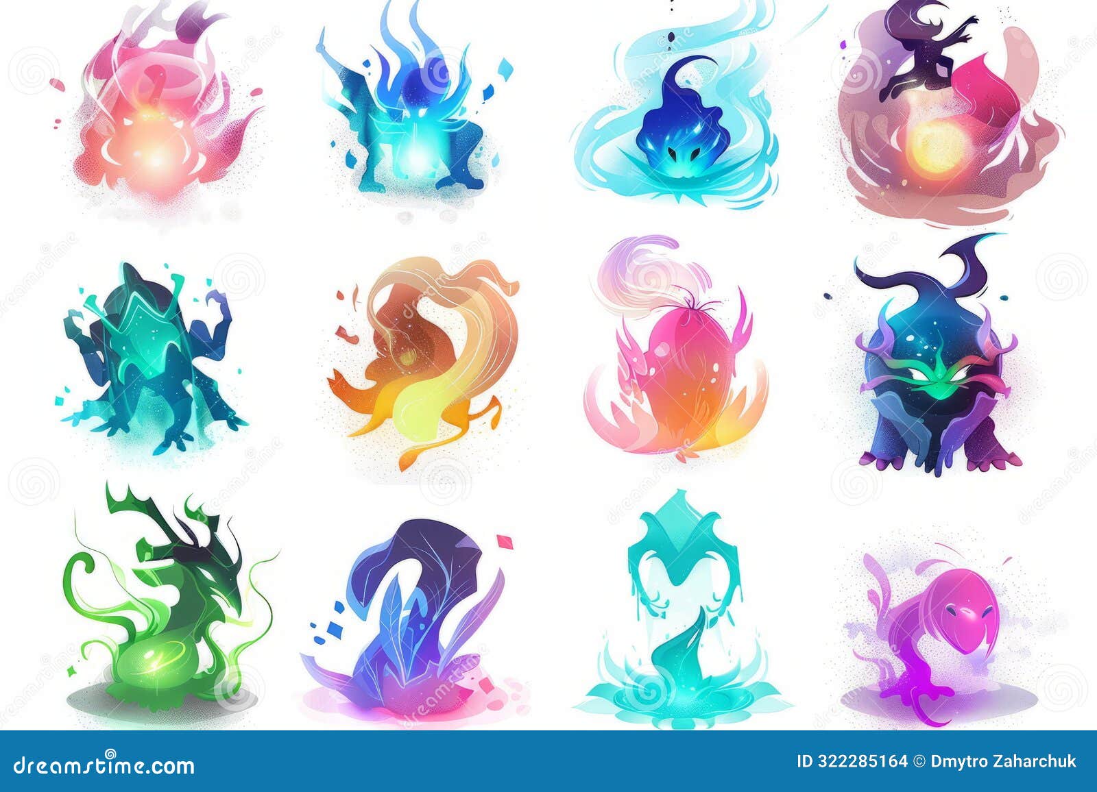 Set of Magical Transformations, Showing Objects or Creatures Changing ...