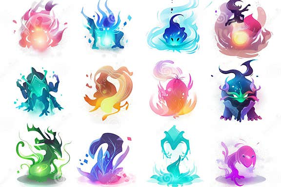 Set of Magical Transformations, Showing Objects or Creatures Changing ...