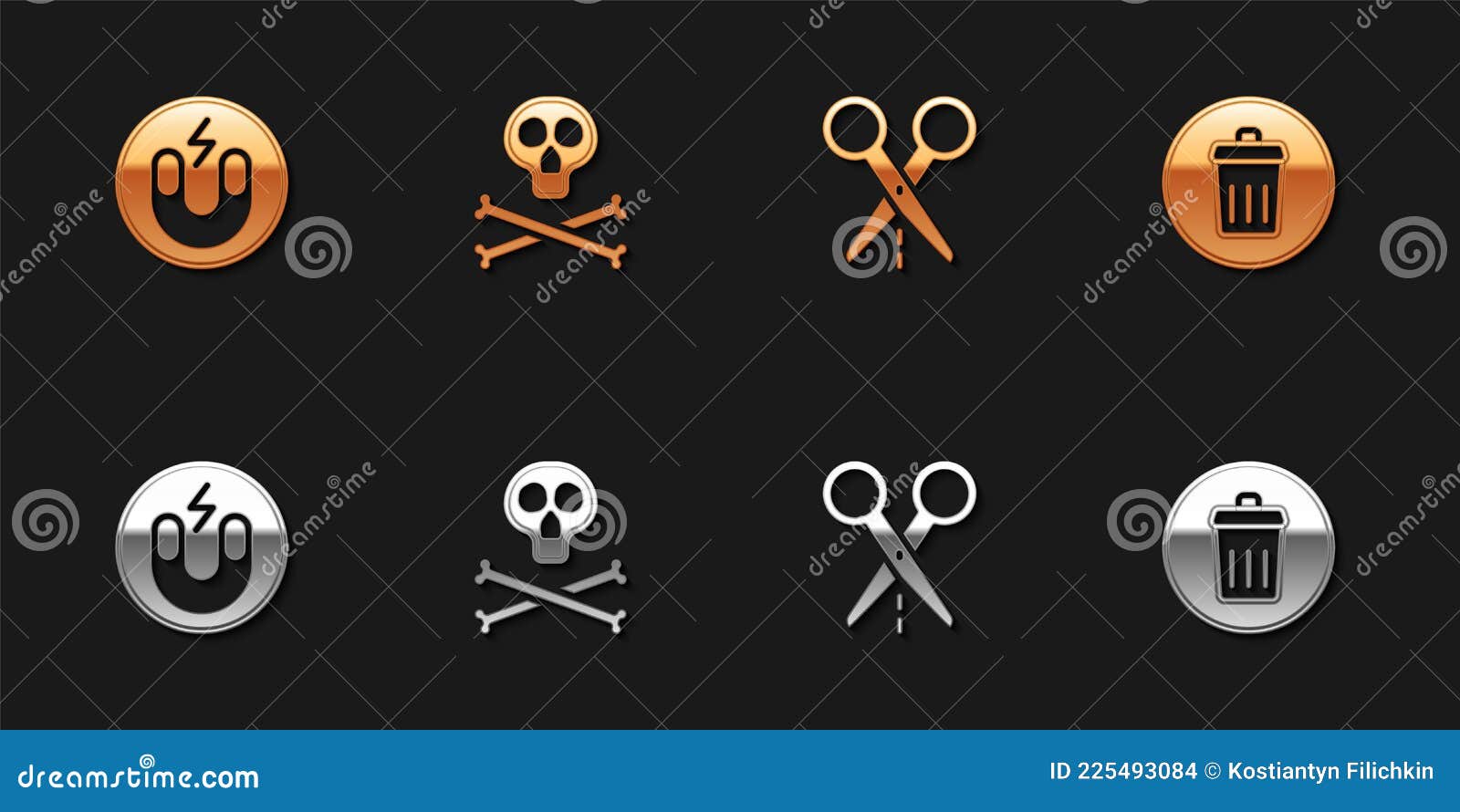 Set Magnet, Bones and Skull Warning, Scissors with Cut Line and Trash ...