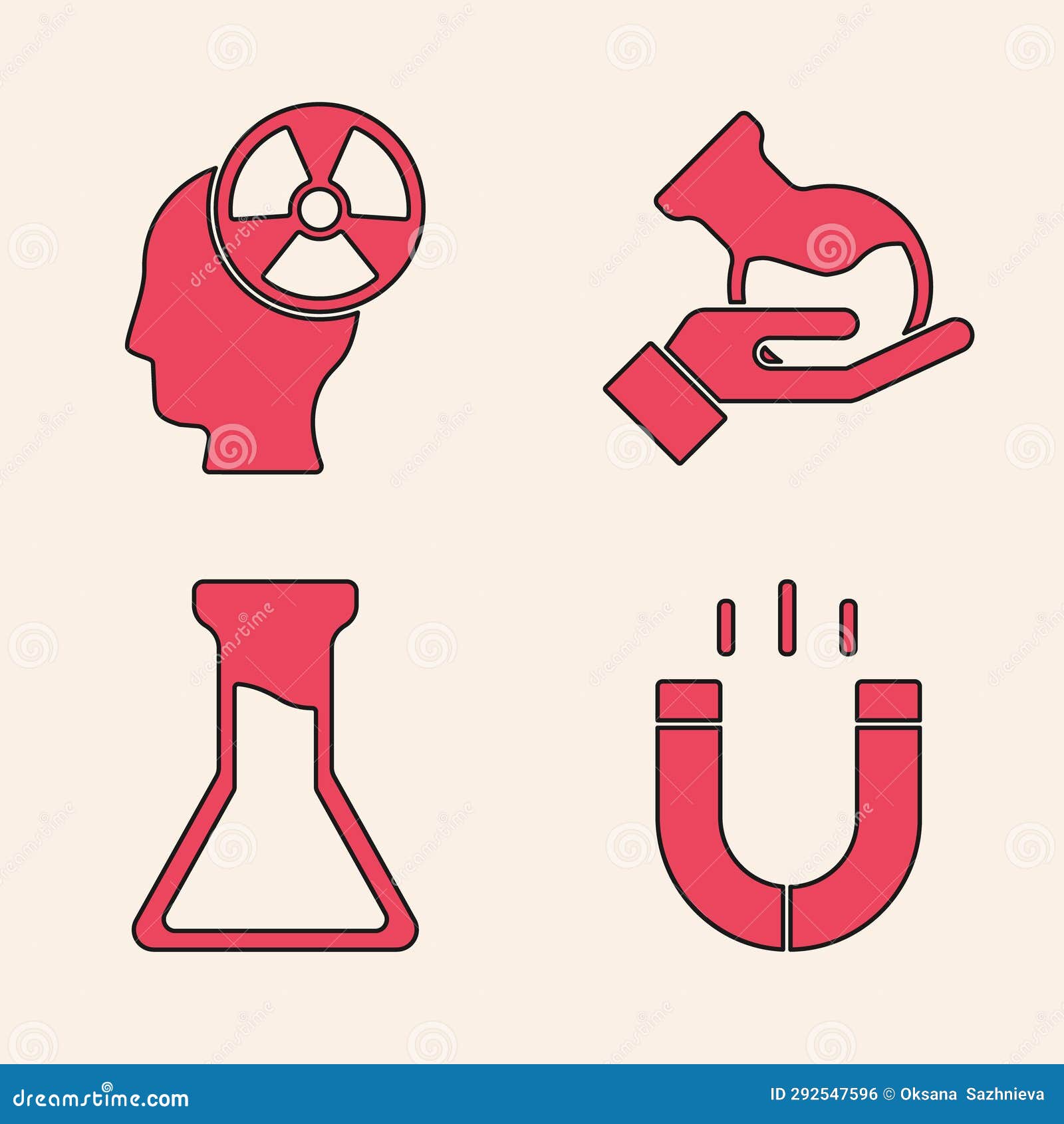 Set Magnet, Head And Radiation Symbol, Test Tube And Flask And Test ... Set Magnet, Head And Radiation Symbol, Test Tube And Flask And Test ...