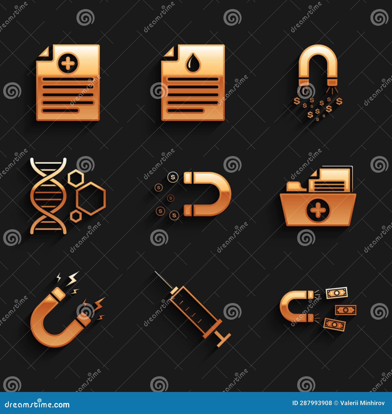 Set Magnet with Money, Syringe, , Health Record Folder, Lightning and ...