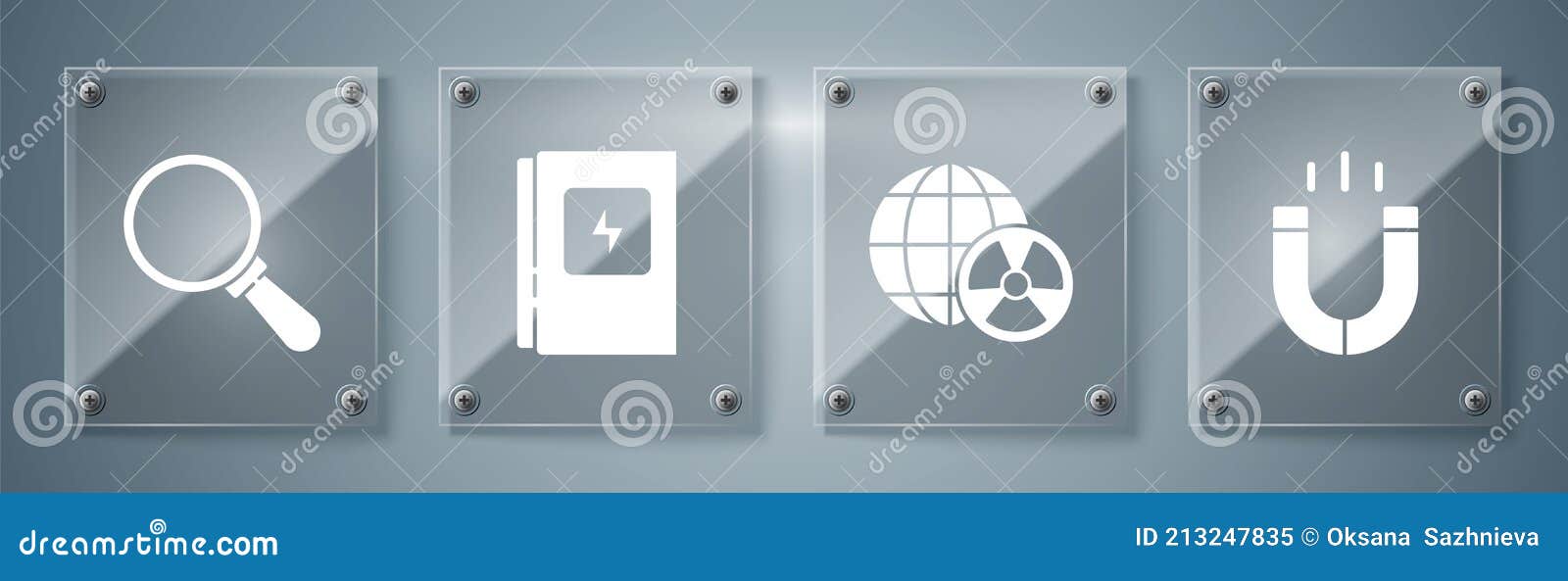 Set Magnet, Planet Earth and Radiation, Electrical Panel and Magnifying ...