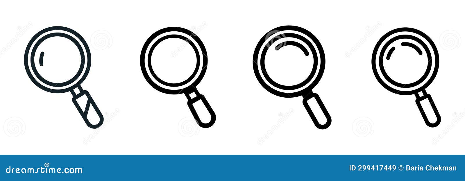 Set Magnifier Lens Icon in Flat Linear Style Isolated Stock ...