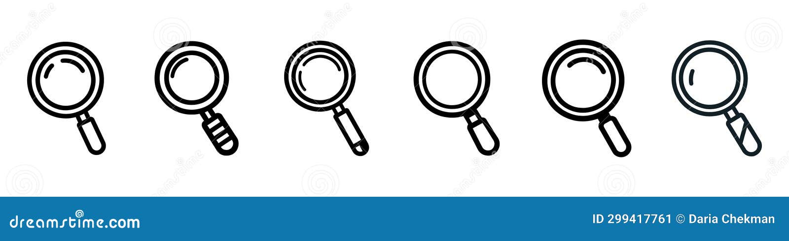 Set Magnifier Lens Icon in Flat Linear Style Isolated Stock ...