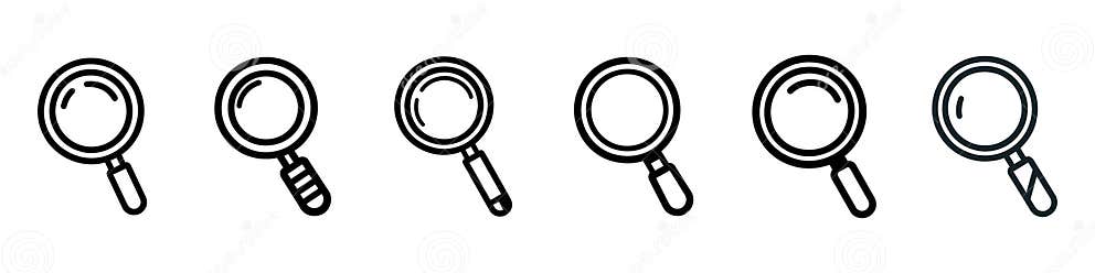 Set Magnifier Lens Icon in Flat Linear Style Isolated Stock ...