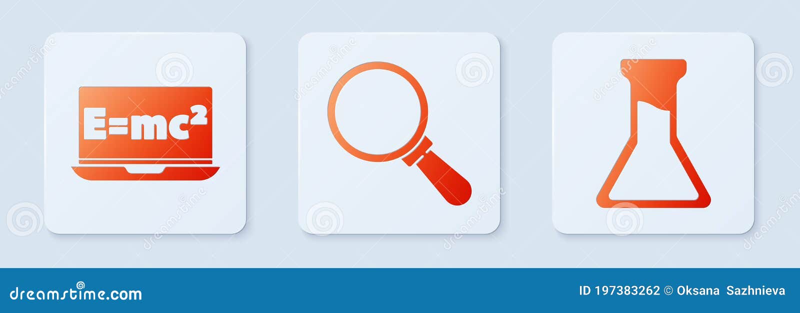 Set Magnifying Glass, Equation Solution and Test Tube and Flask. White ...