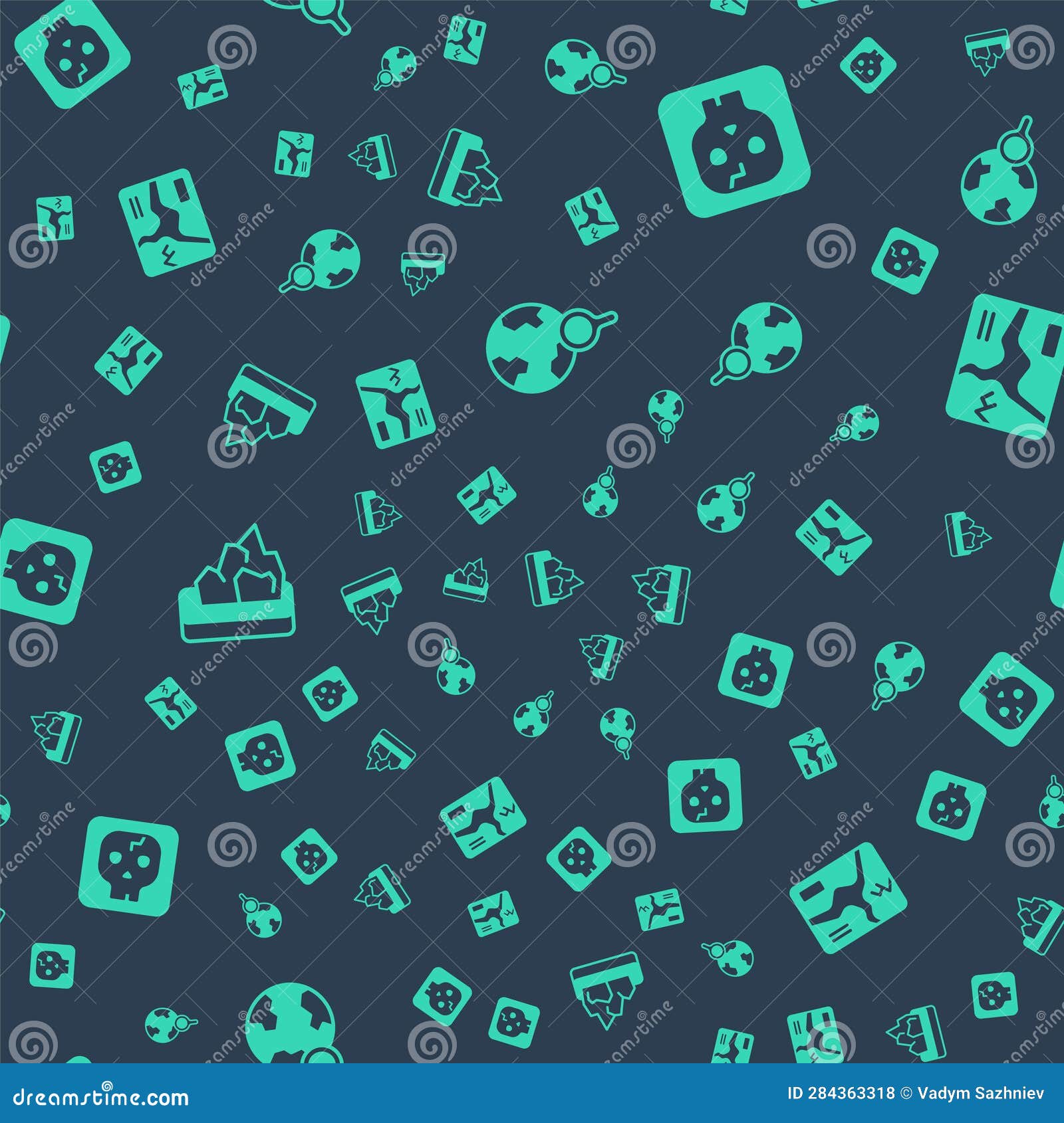 Set Magnifying Glass with Globe, Archeology, Ore Mining and Topographic ...