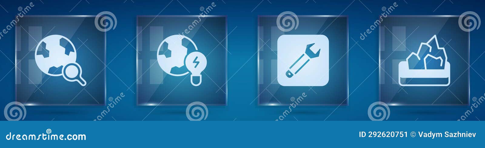 Set Magnifying Glass with Globe, Global Planet Bulb, Wrench Spanner and ...