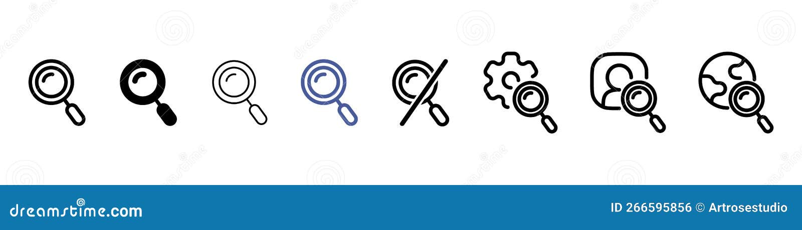 Set of Magnifying Glass Line Shapes, Thin Line Design Stock Vector ...