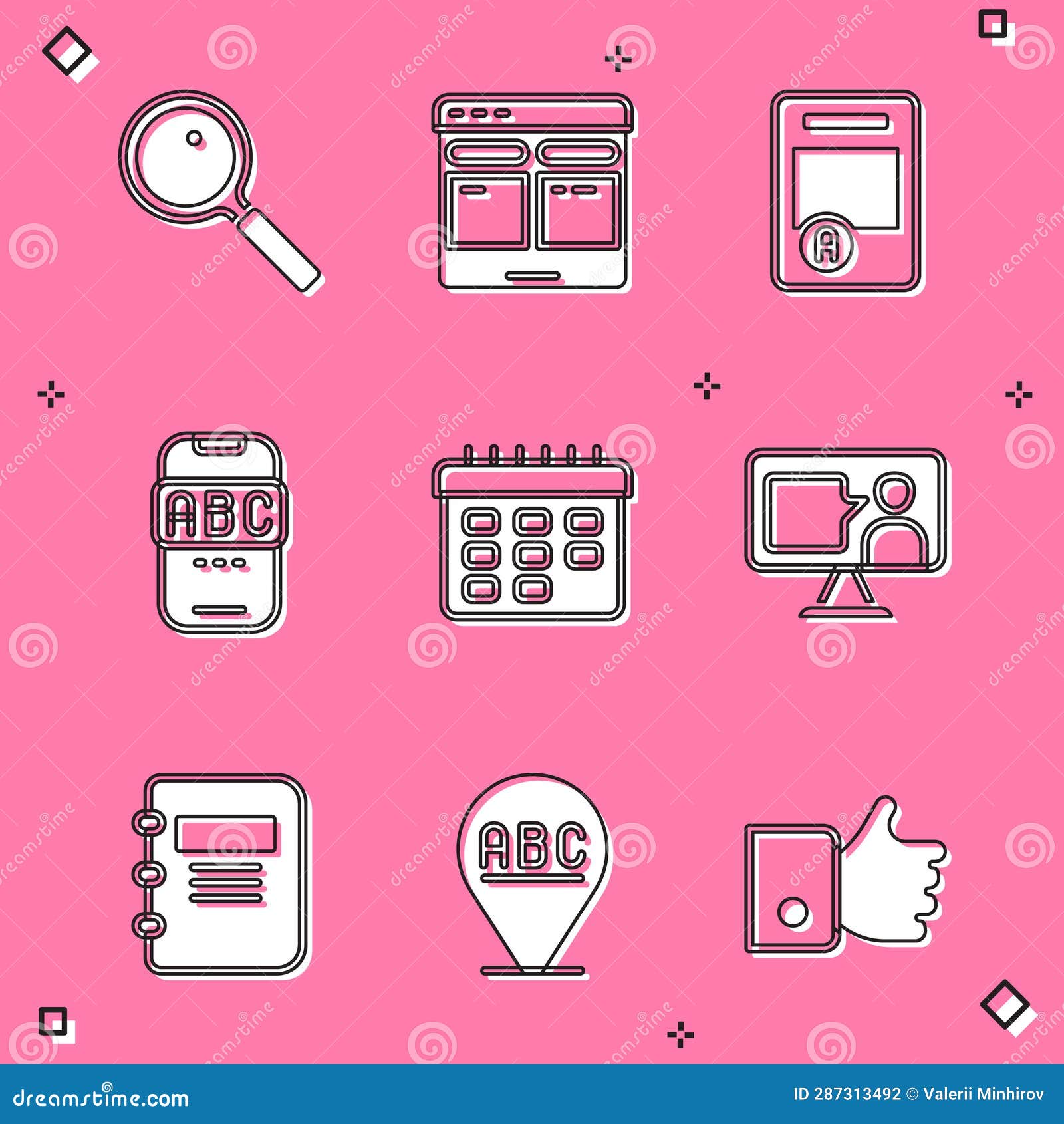 Set Magnifying Glass, Online Translator, Exam Sheet with a Plus Grade ...