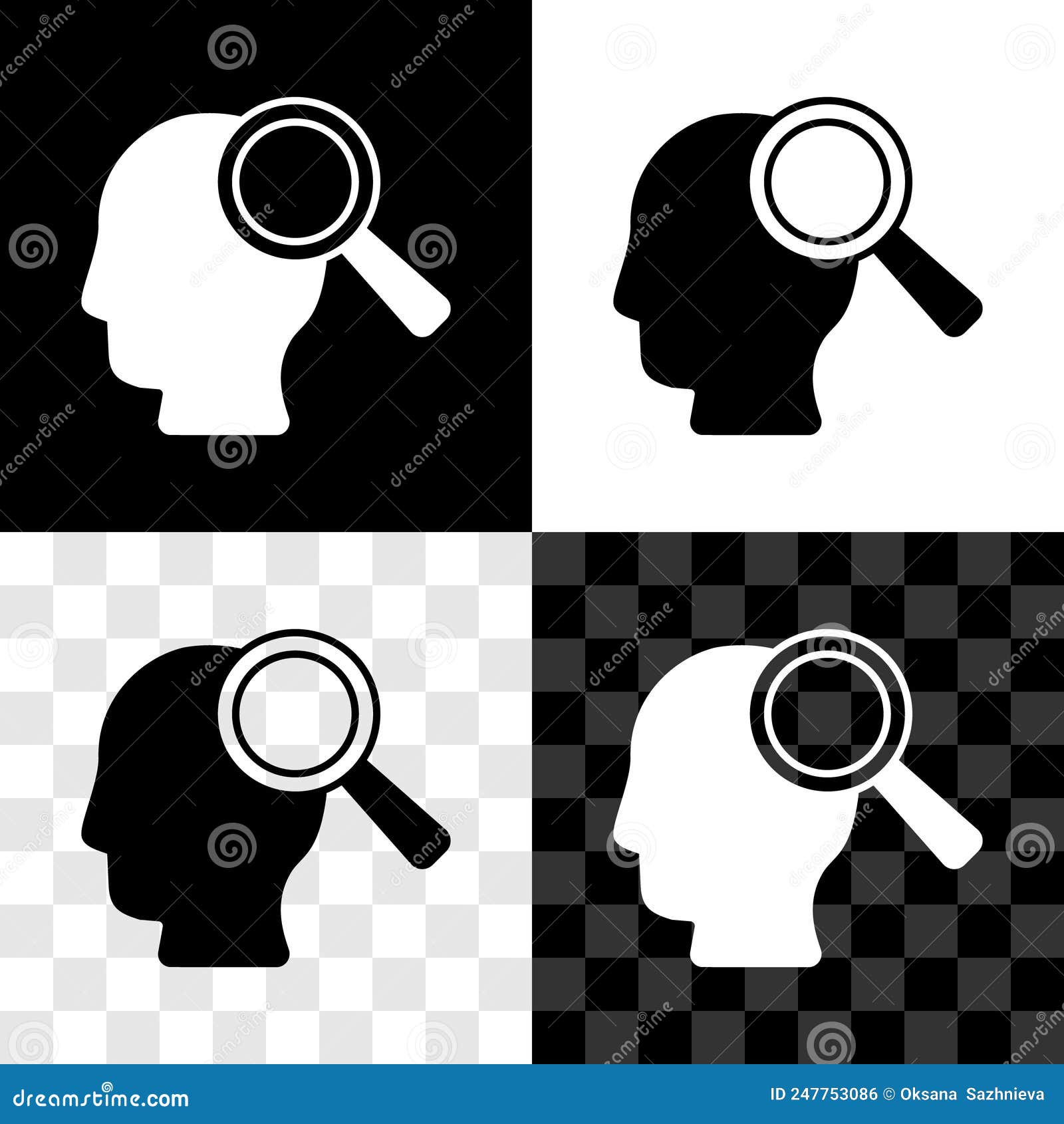 Set Magnifying Glass For Search A People Icon Isolated On Black And