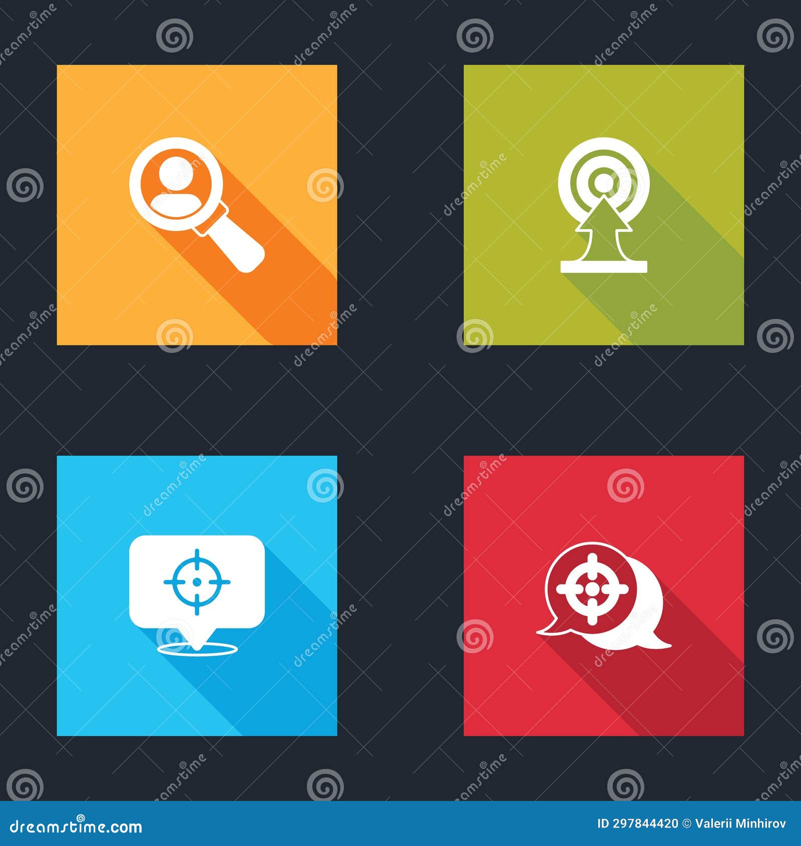 Set Magnifying Glass for Search, Target with Arrow, and Icon. Vector ...