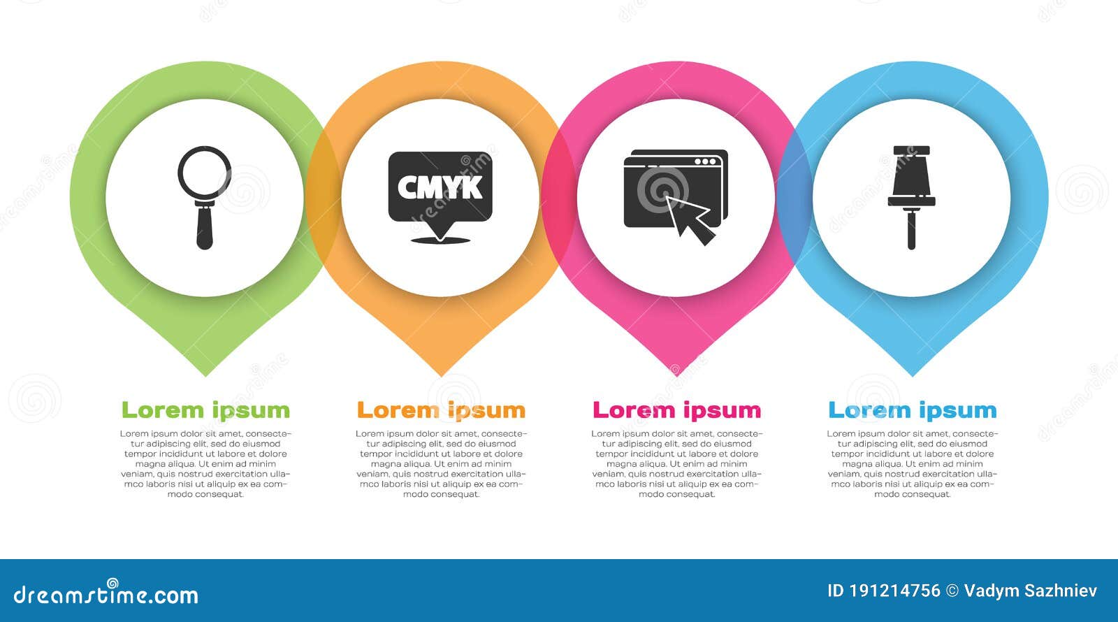 Set Magnifying Glass, Speech Bubble with Text CMYK, Web Design and ...