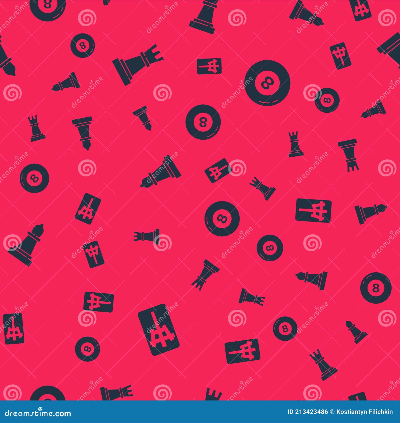 Set Mahjong Pieces, Chess, and Billiard Pool Snooker Ball on Seamless ...