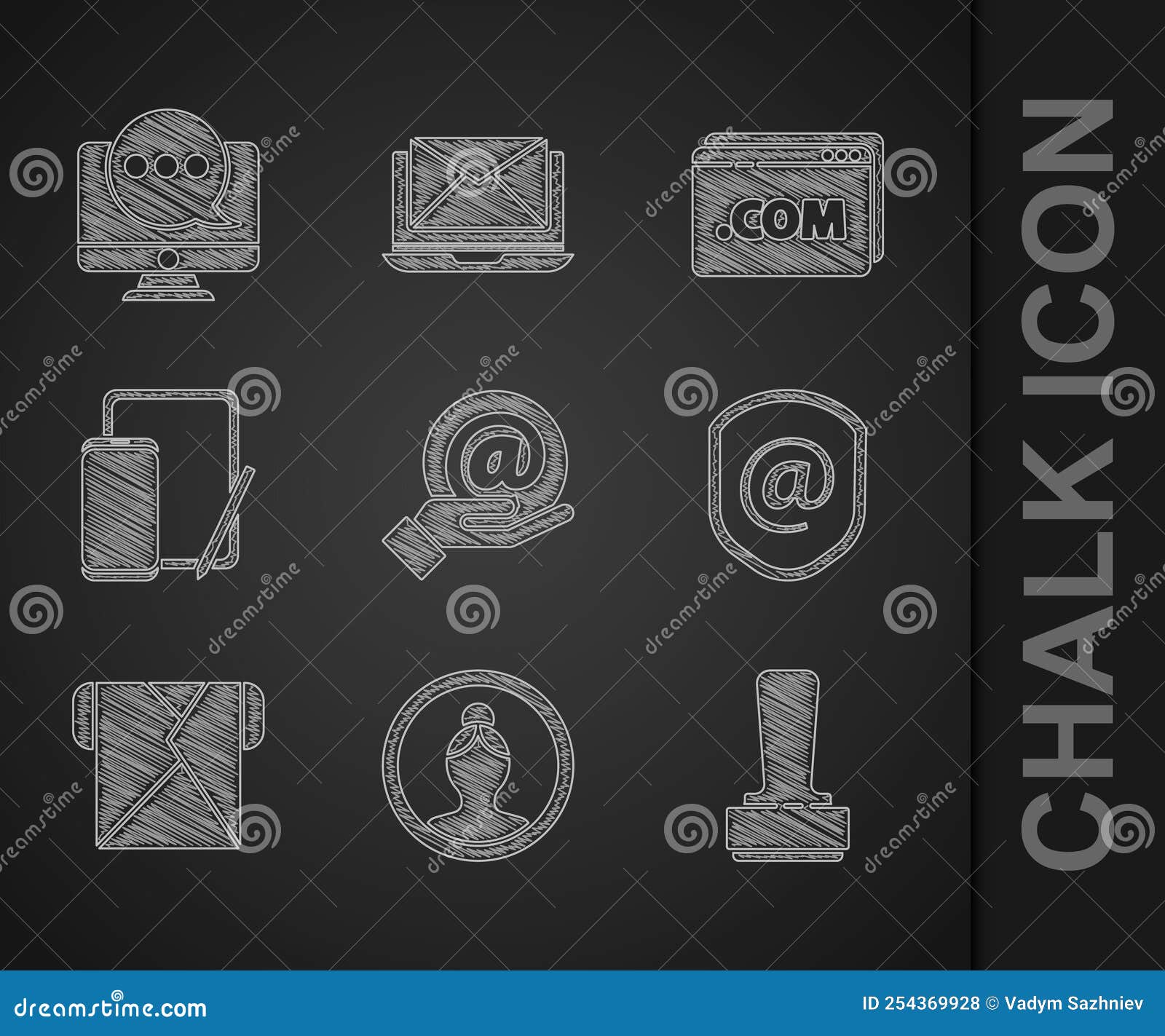 Set Mail and E-mail in Hand, Create Account Screen, Stamp, Shield with ... Set Mail and E-mail in Hand, Create Account Screen, Stamp, Shield with ...