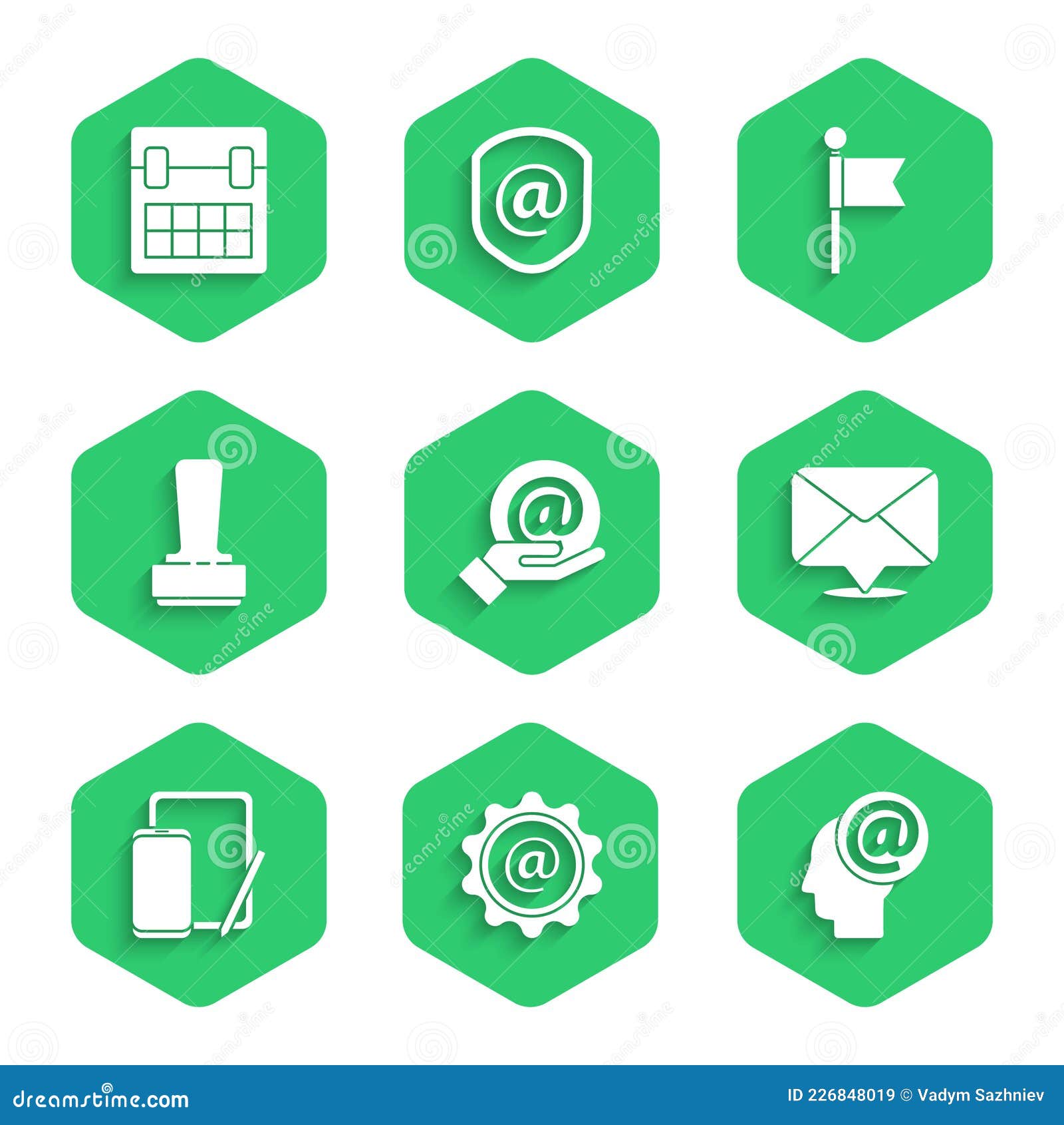 Set Mail and E-mail in Hand, Envelope, Phone Graphic Tablet, Stamp ...