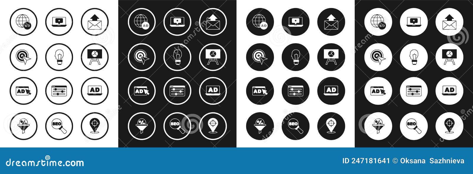 Set Mail and E-mail, Light Bulb with Concept of Idea, Target ...