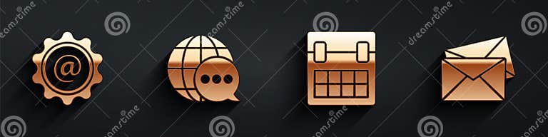 Set Mail and E-mail, World Map Made from Speech Bubble, Calendar and ...