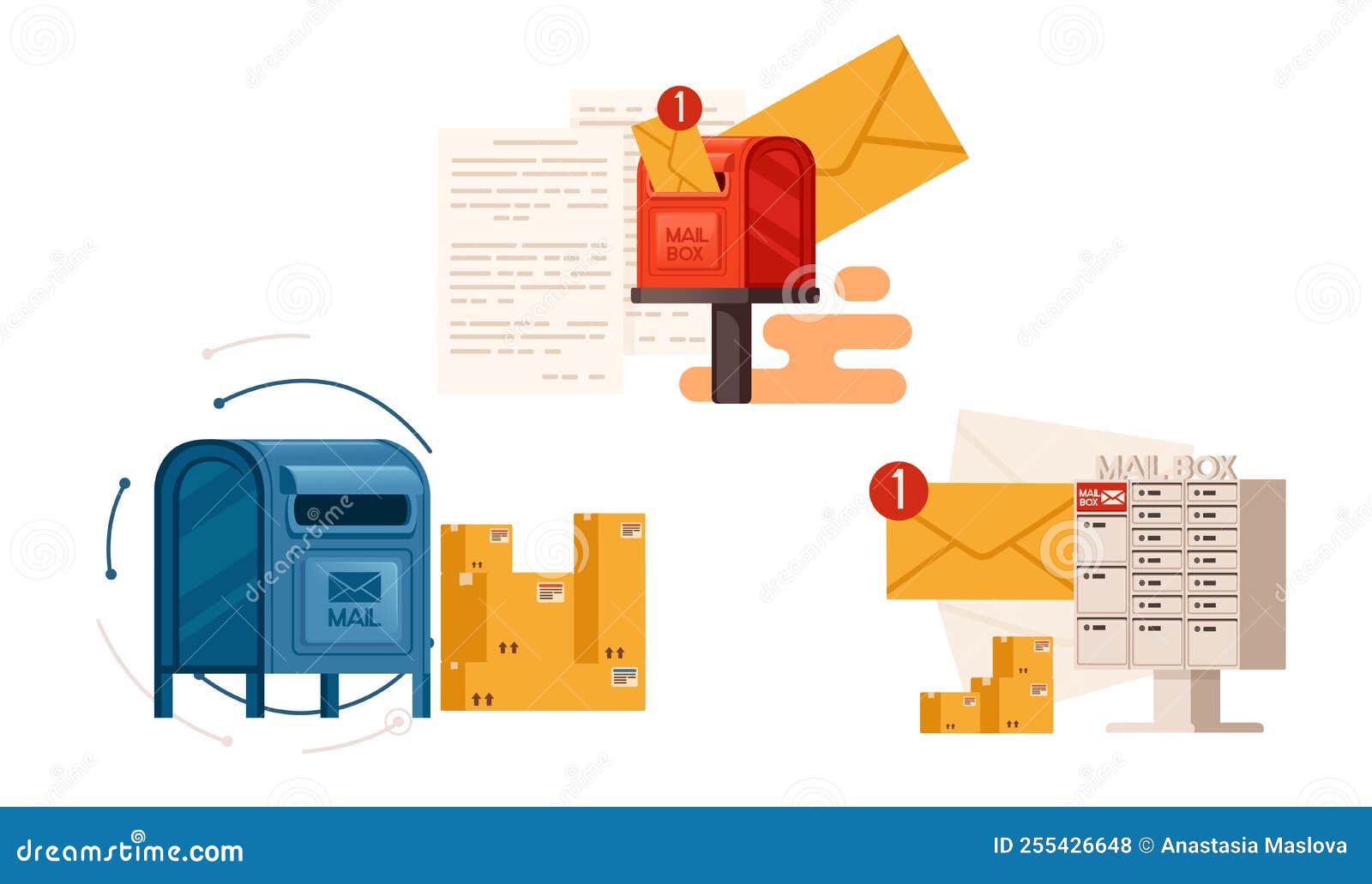 Set of Mailboxes with Package and Envelope Delivery Concept Vector ...