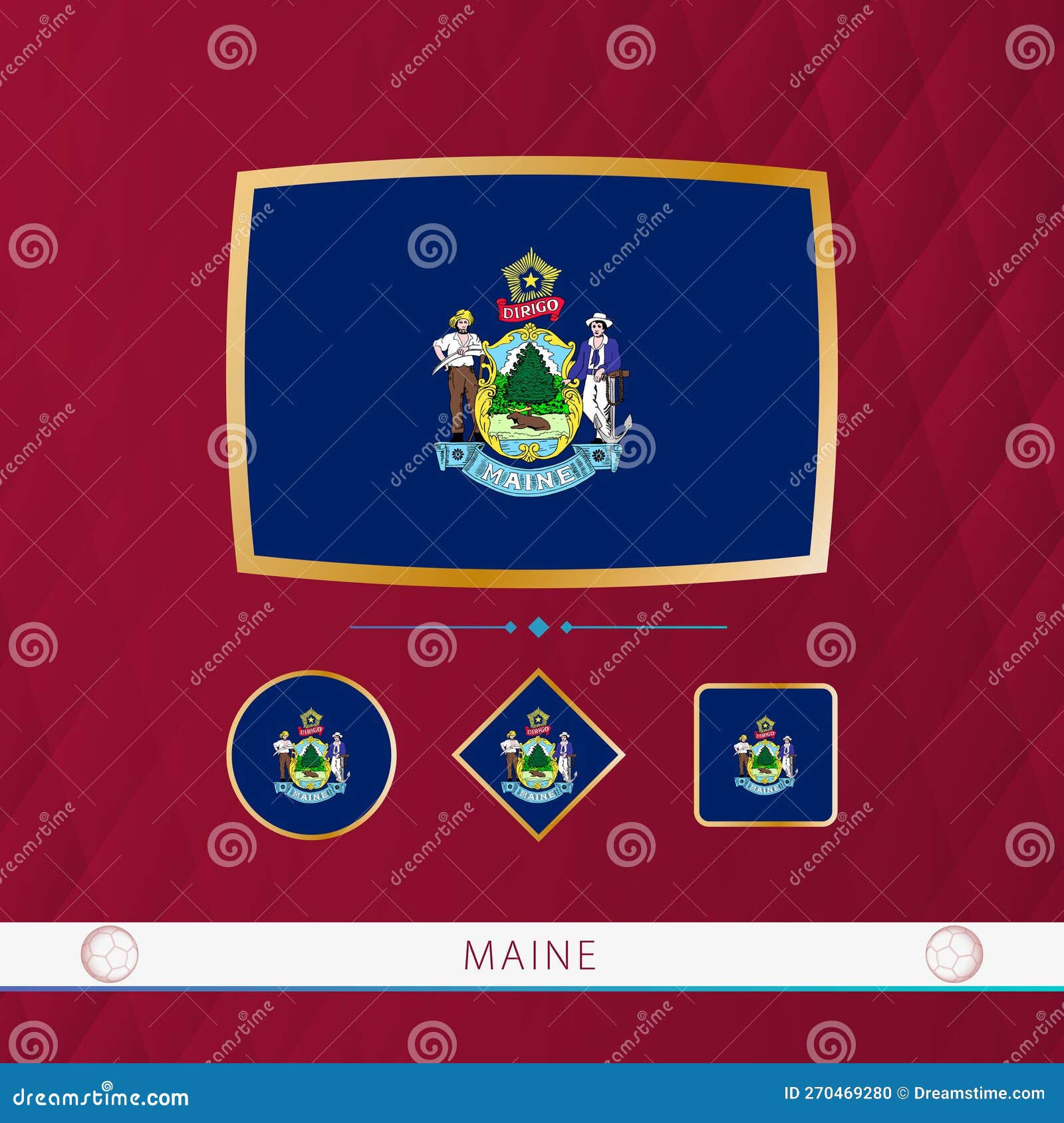 Set of Maine Flags with Gold Frame for Use at Sporting Events on a ...