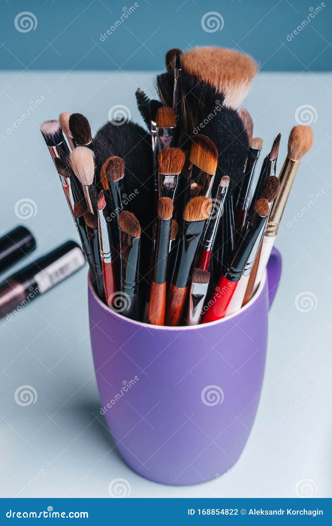 Set of Makeup Brushes on the Table Stock Photo - Image of facial ...