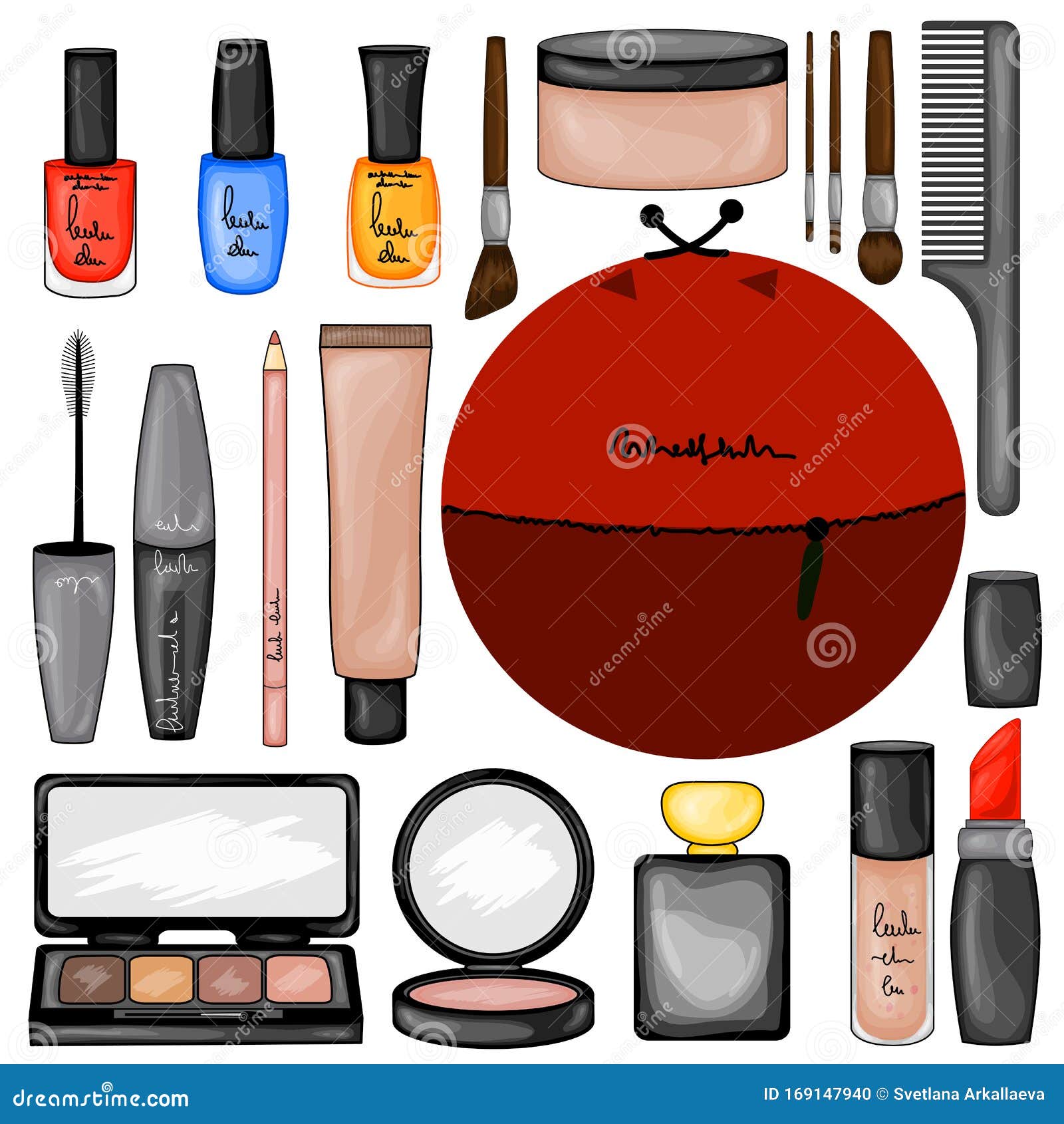 Set of Makeup Cosmetics. Cartoon Style Stock Illustration ...