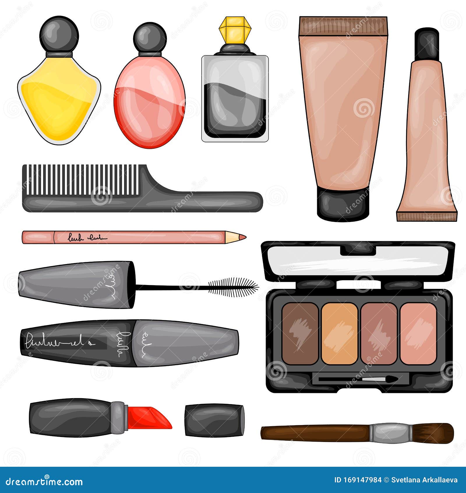 Set of Makeup Cosmetics. Cartoon Style Stock Illustration ...