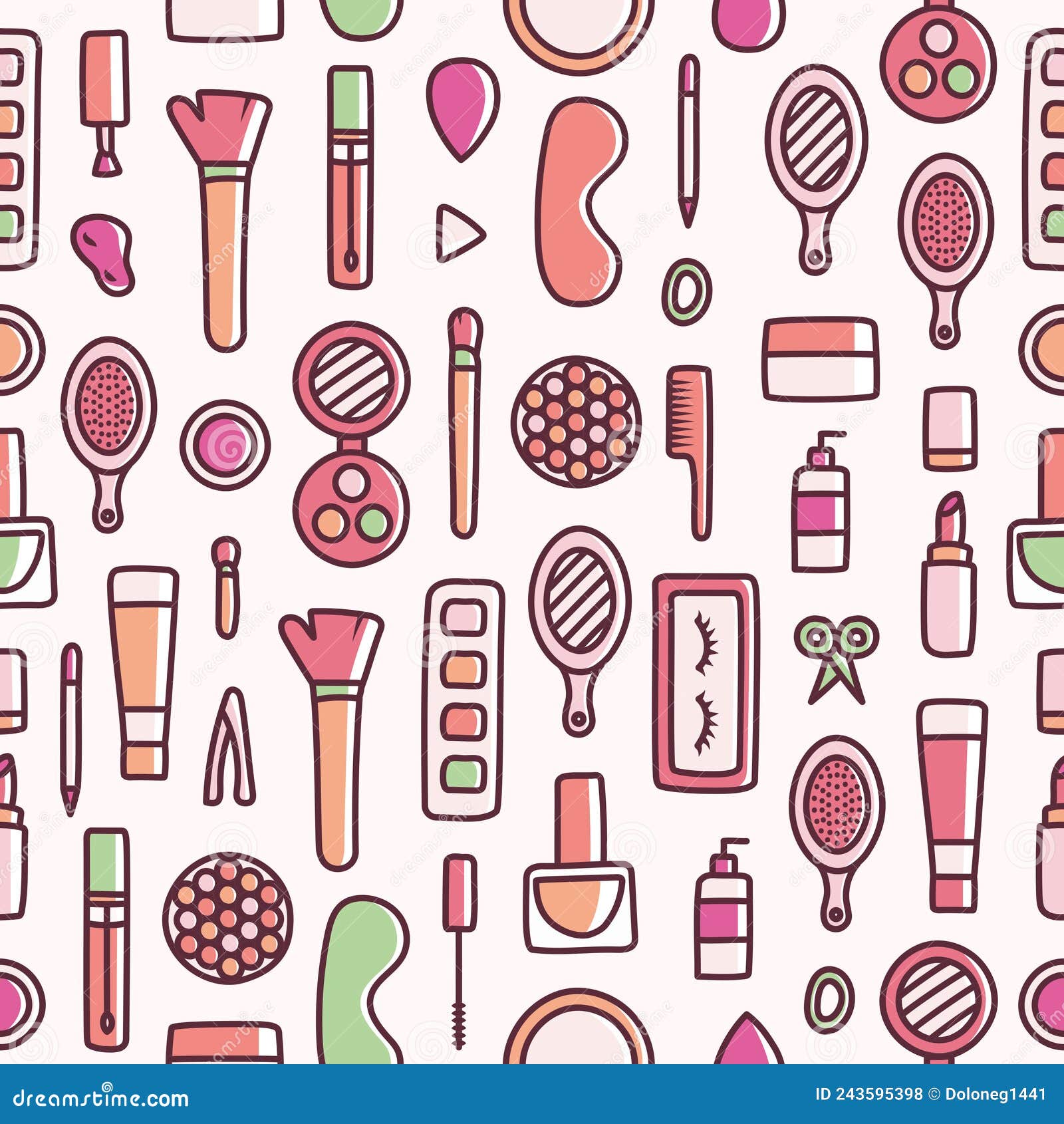 Set of Makeup and Personal Care Items Seamless Pattern Stock Vector ...
