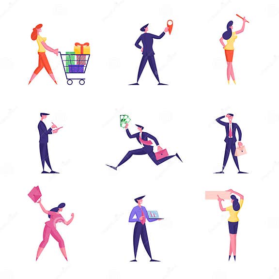 Set Of Male And Female Business People Festive Season Shopping