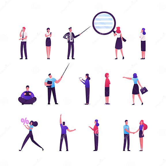 Set Of Male And Female Business People Using Gadgets Learning