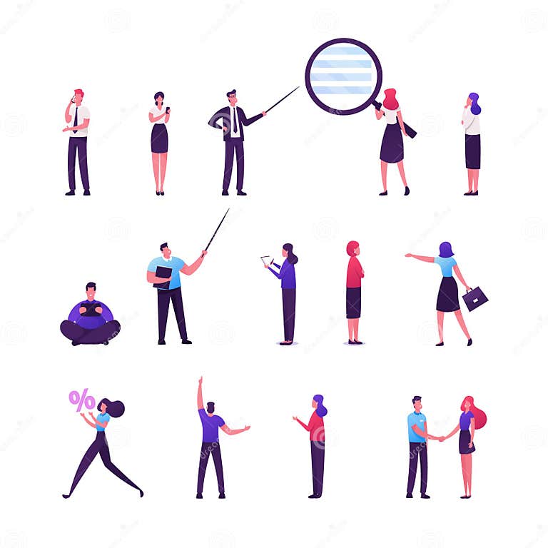 Set Of Male And Female Business People Using Gadgets Learning