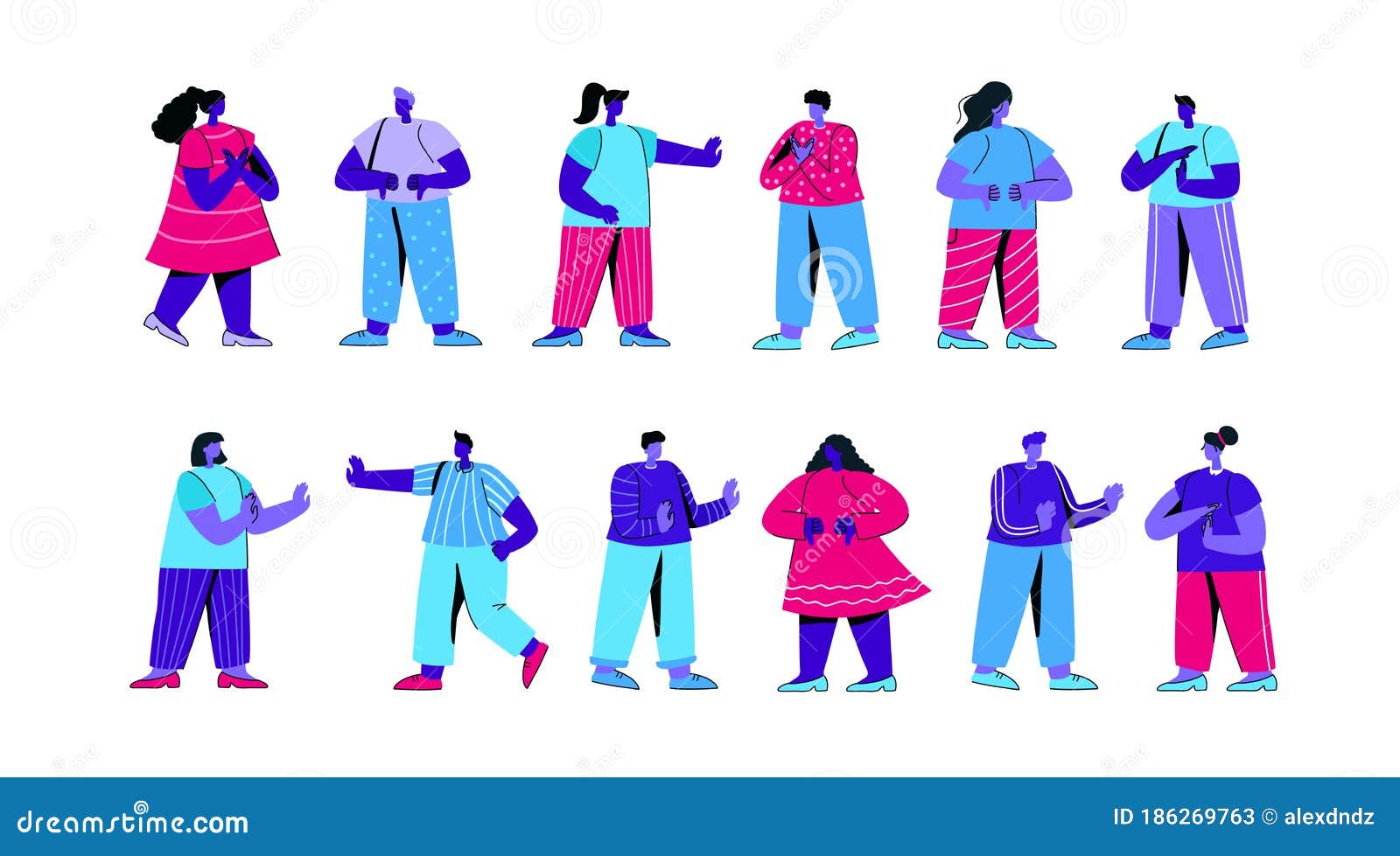 Negative Gestures Flat Vector Illustrations Set. Finger Language, Non ... Negative Gestures Flat Vector Illustrations Set. Finger Language, Non ...