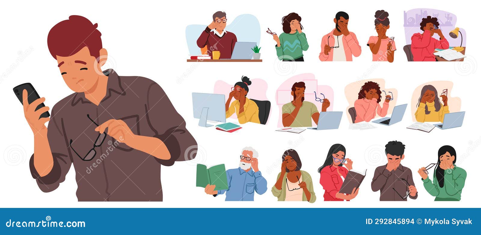 Set of Male and Female Characters with Vision Problems Experience ...