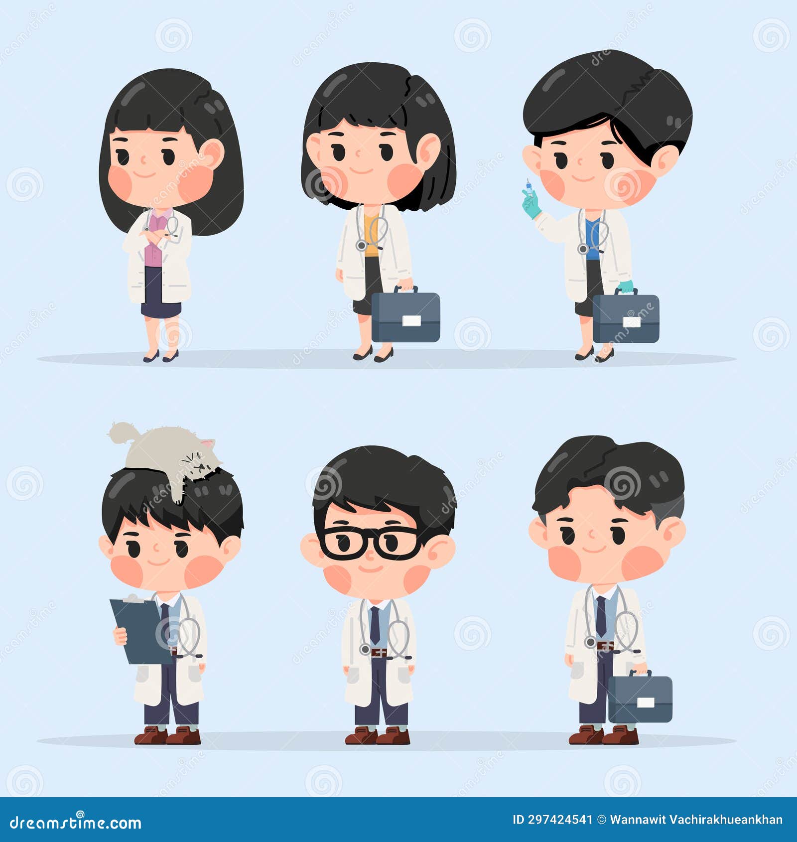 Doctors Characters With Thermometer And Spray For Throat Presenting ...