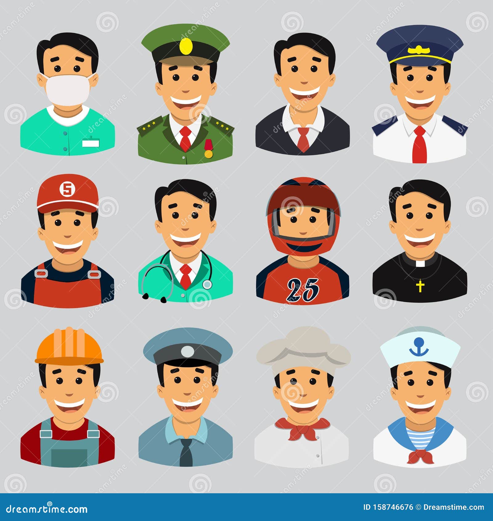 A Set of Male Professions, Avatar. Vector Graphics. Stock Illustration ...