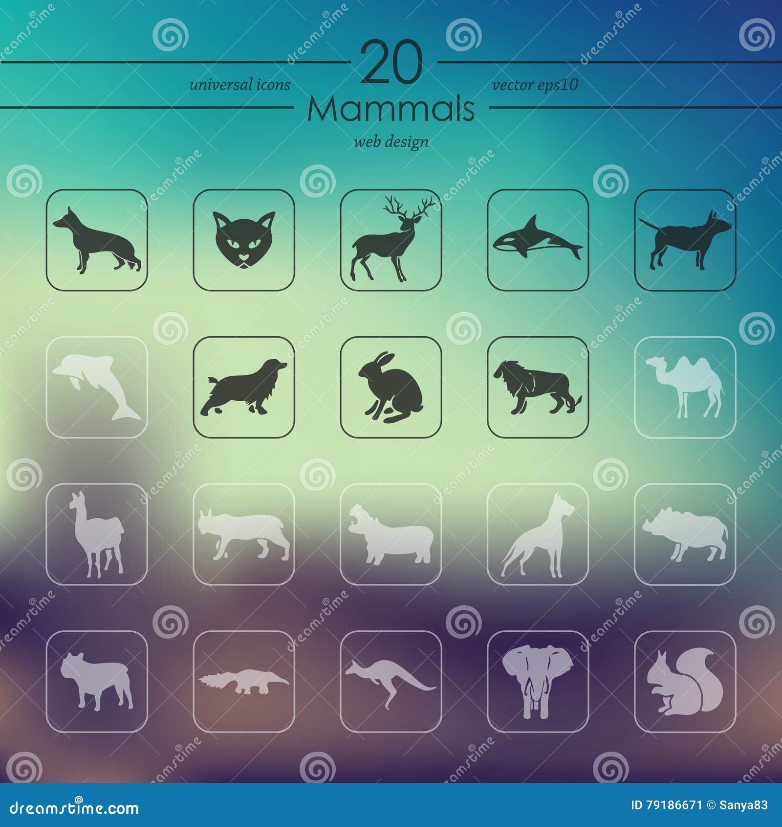 Set of mammals icons stock vector. Illustration of focus - 79186671